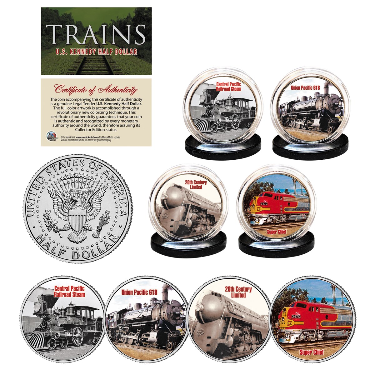 Collectible Historic Railroad Trains Coin Set - Set of 4 | Collections Etc.