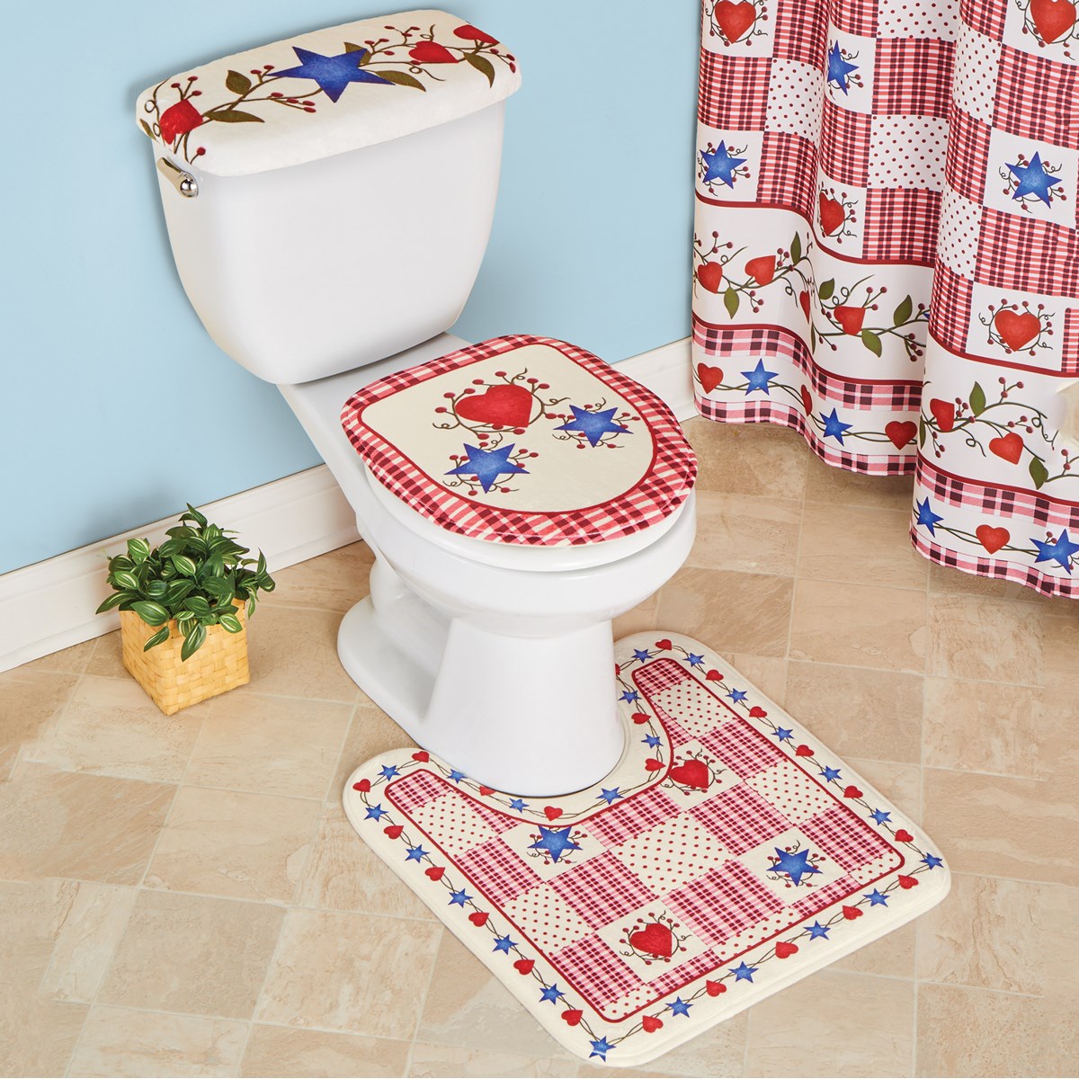 Americana Country Style Plaid 3-Piece Commode Set | Collections Etc.