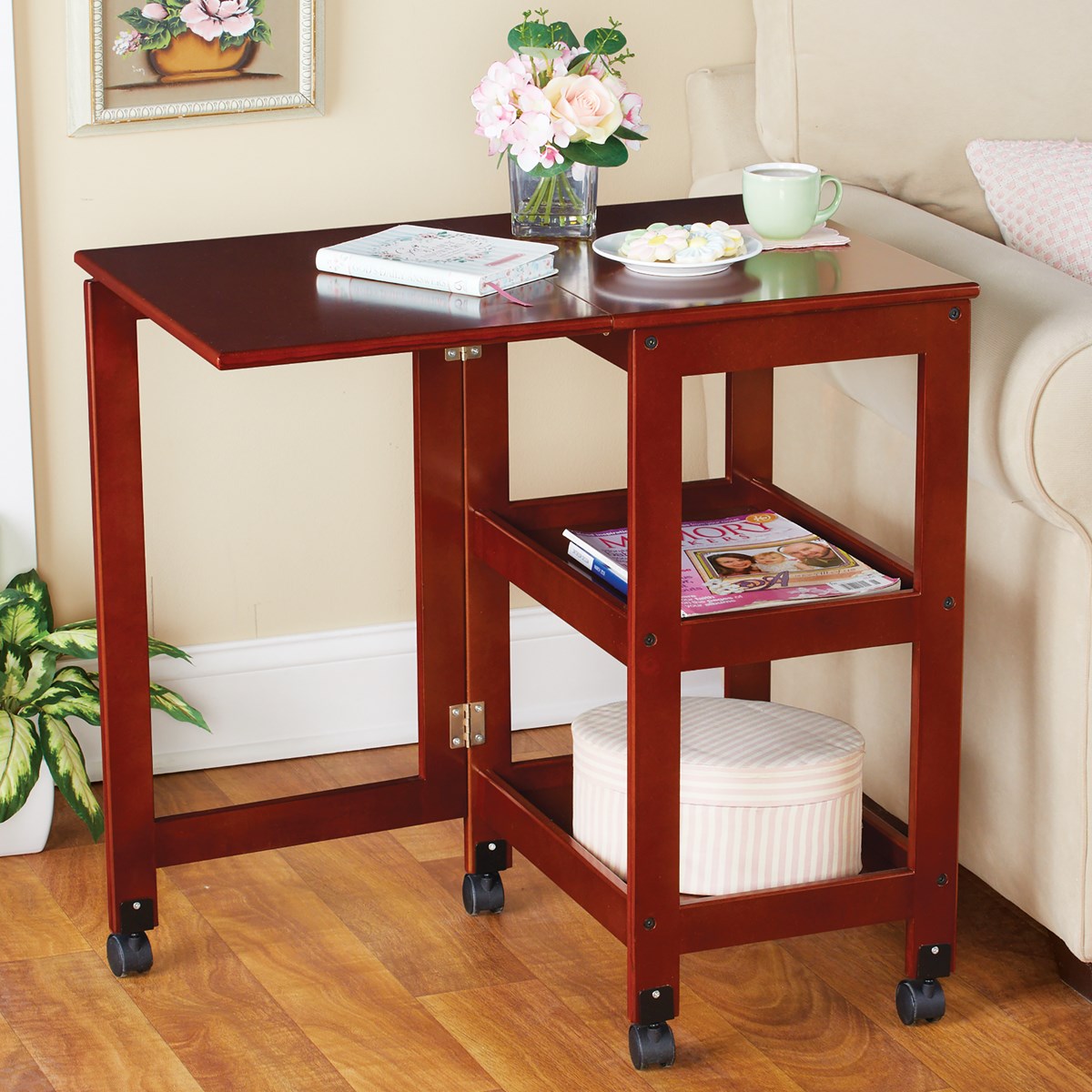 Folding Side Accent Table with Locking Wheels | Collections Etc.