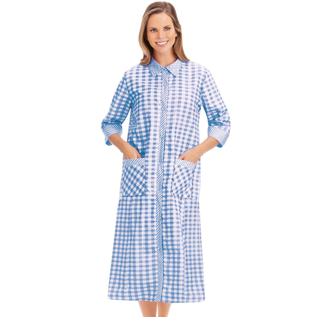 Pretty Pastel Gingham Check Print Snap Front Robe | Collections Etc.