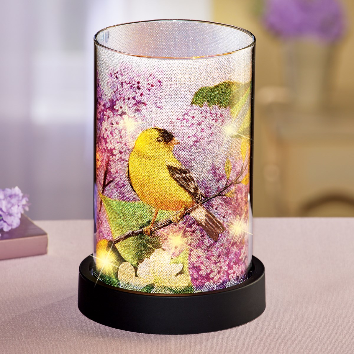 Lighted Bird Garden Glass Hurricane Tabletop Lamp Collections Etc