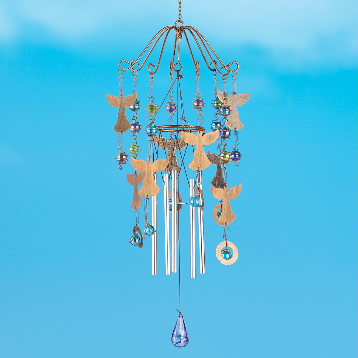 Hanging Bead & Crystal Accented Angels Wind Chime | Collections Etc.