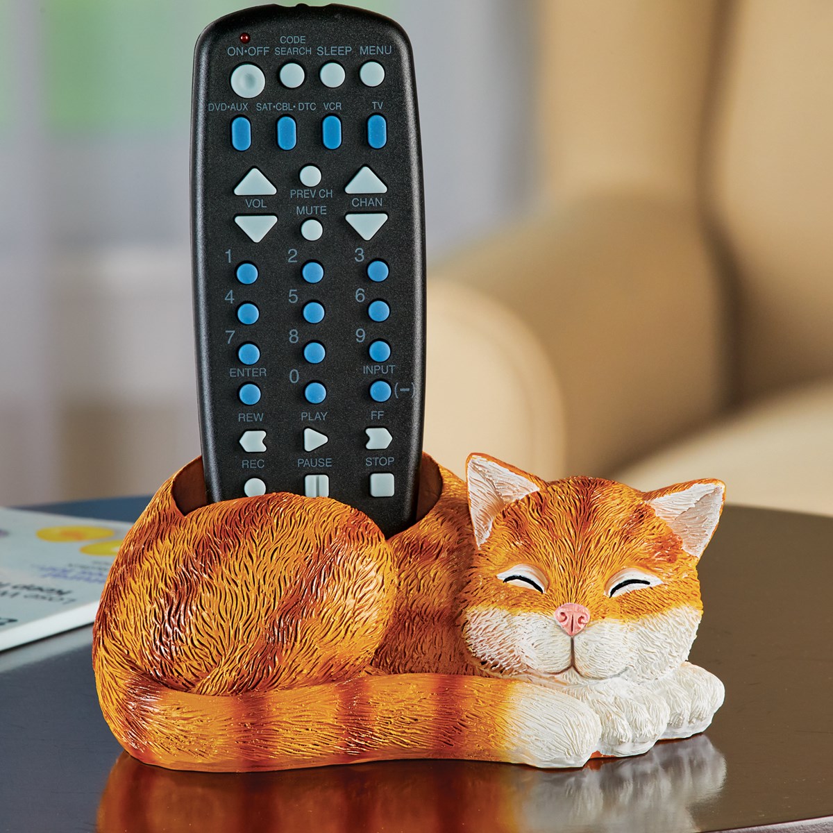 Hand-Painted Cat Tabletop TV Remote Control Holder | Collections Etc.