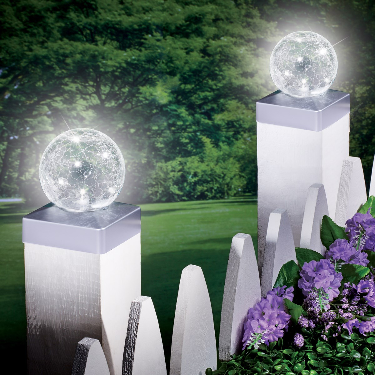 Sparkling Solar Glass Ball Post Caps - Set of 2 | Collections Etc.