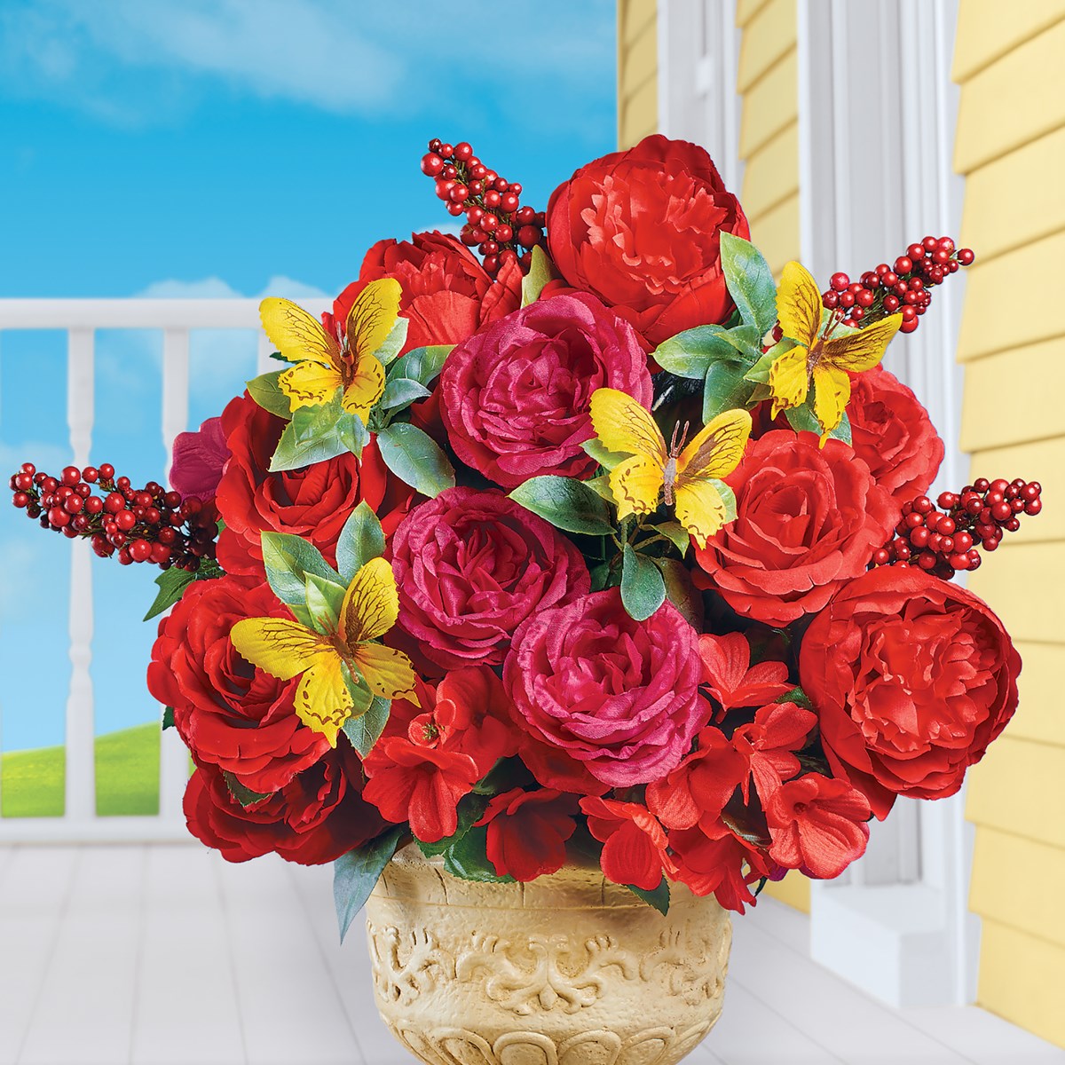 Artificial Outdoor Rose Bouquet Bushes - Set of 2 | Collections Etc.