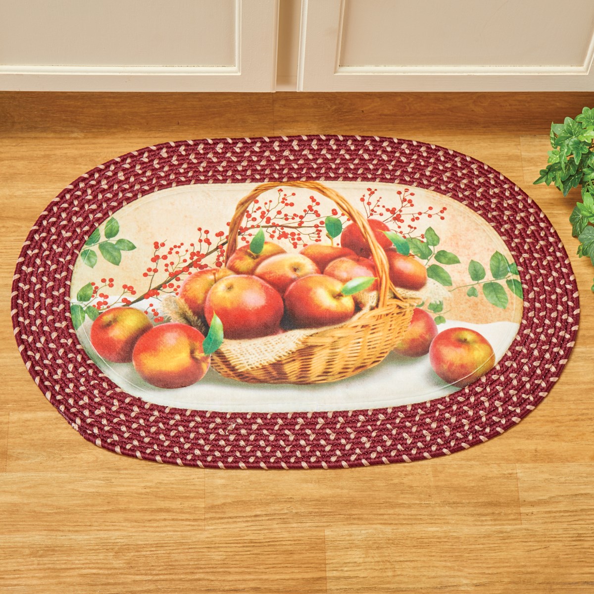 Red Apple Basket Burgundy Braided Accent Rug | Collections Etc.