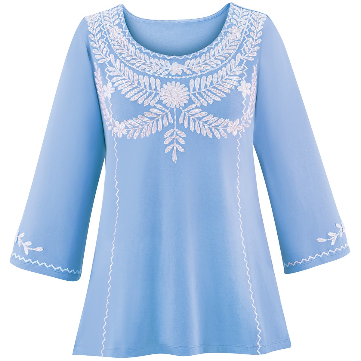 Embroidered Cotton Tunic Top with Scooped Neckline | Collections Etc.