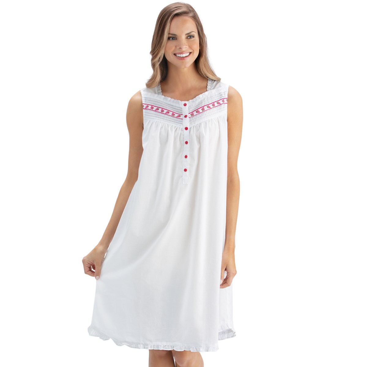 Strawberry Trimmed Elegant Sleeveless Nightgown | Collections Etc.
