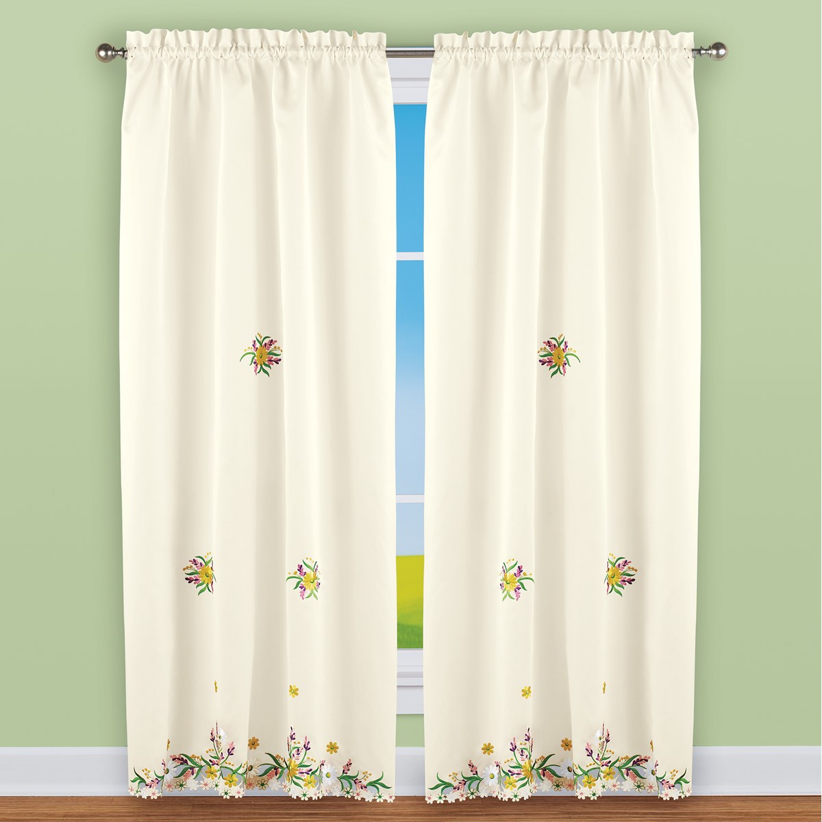 Beautiful Floral Embroidered Window Curtains | Collections Etc.