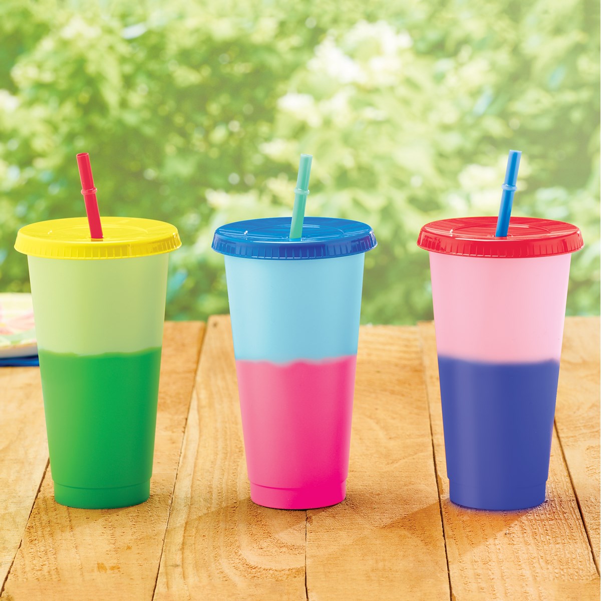 Color Changing Tumblers with Straws - Set of 3 | Collections Etc.