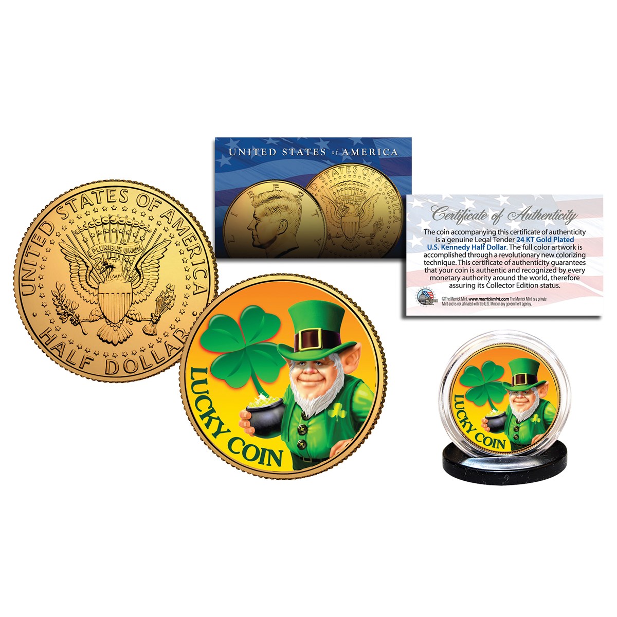 St Patricks Day Lucky Leprechaun 24K Gold Plated Half Dollar ...