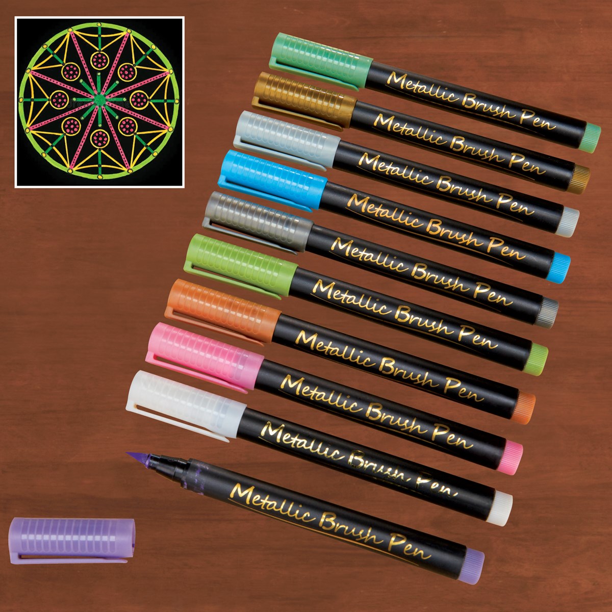 Metallic Ink Brush Marker Pens - Set of 10 | Collections Etc.