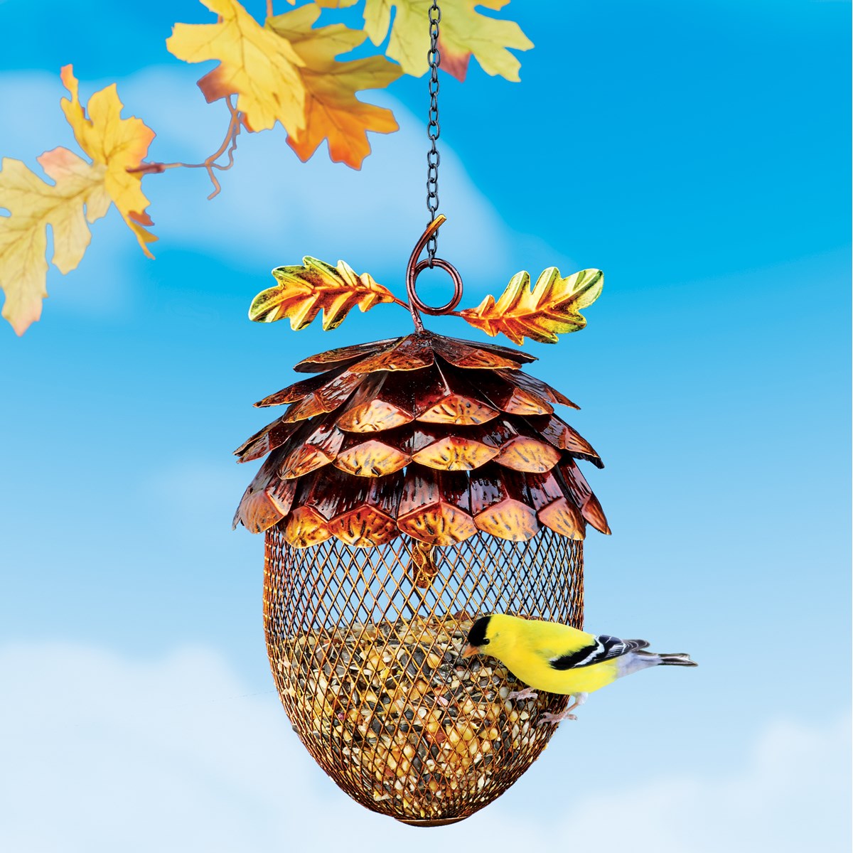 Hanging Metal Mesh Acorn Outdoor Wild Bird Feeder | Collections Etc.