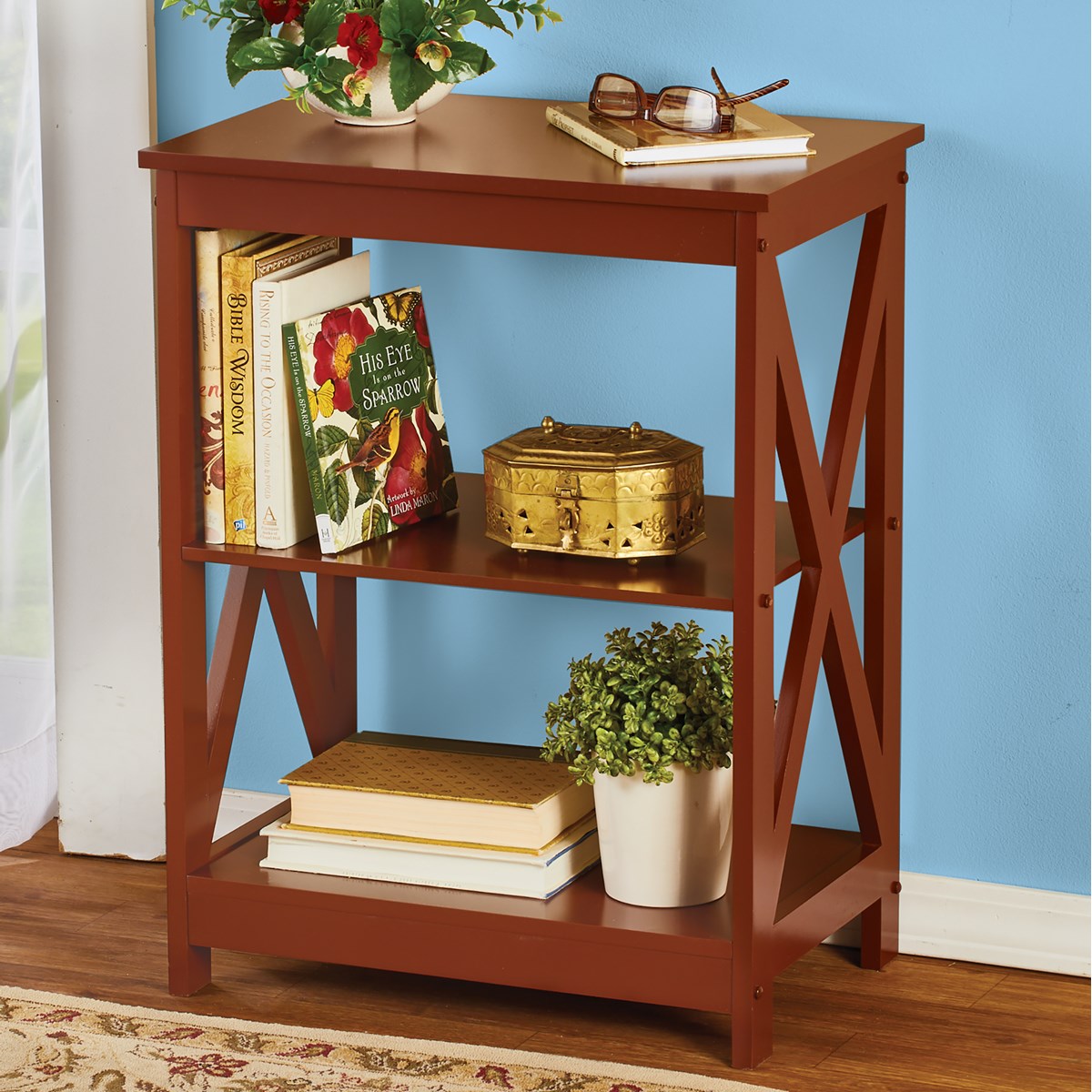 Rich Walnut Wood Side Table with 2 Storage Shelves | Collections Etc.