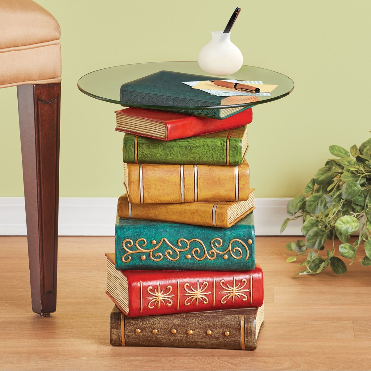 Hand-Painted Vintage Stacked Books Sculpture Accent Table | Collections ...
