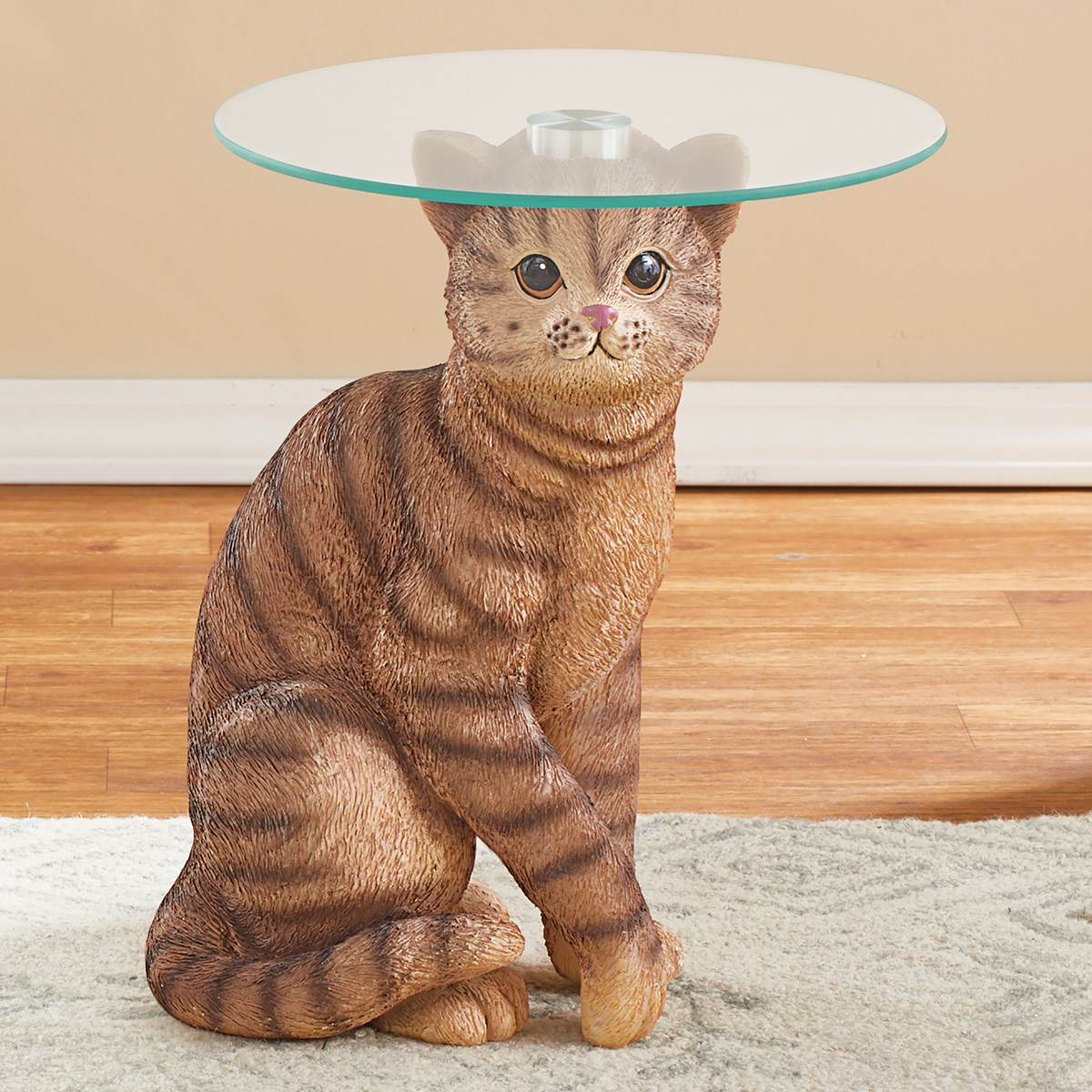 Hand-Painted Glass Top Cat Side Accent Table | Collections Etc.