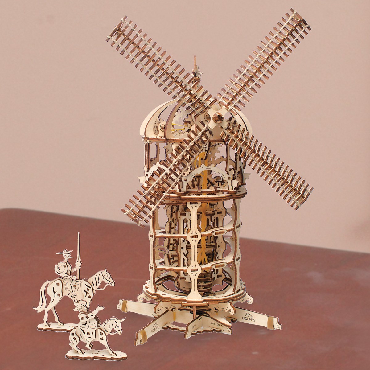 586-Piece Wooden Windmill Tower Model Kit with Figures | Collections Etc.