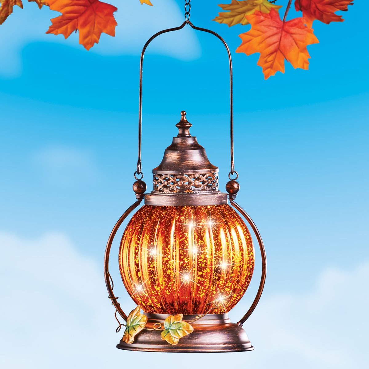 Solar Powered Outdoor Hanging Pumpkin Lantern | Collections Etc.