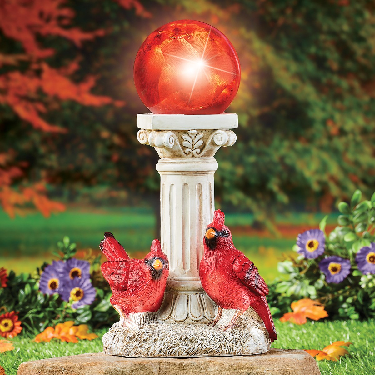 Solar Powered Hand-Painted Cardinals Orb Light | Collections Etc.