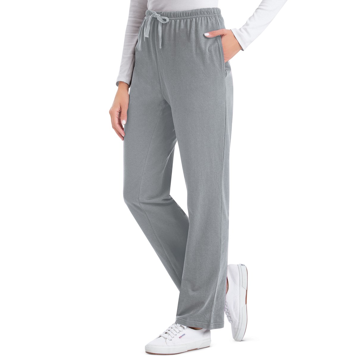Comfortable Elastic Waist Cotton Drawstring Knit Pants | Collections Etc.
