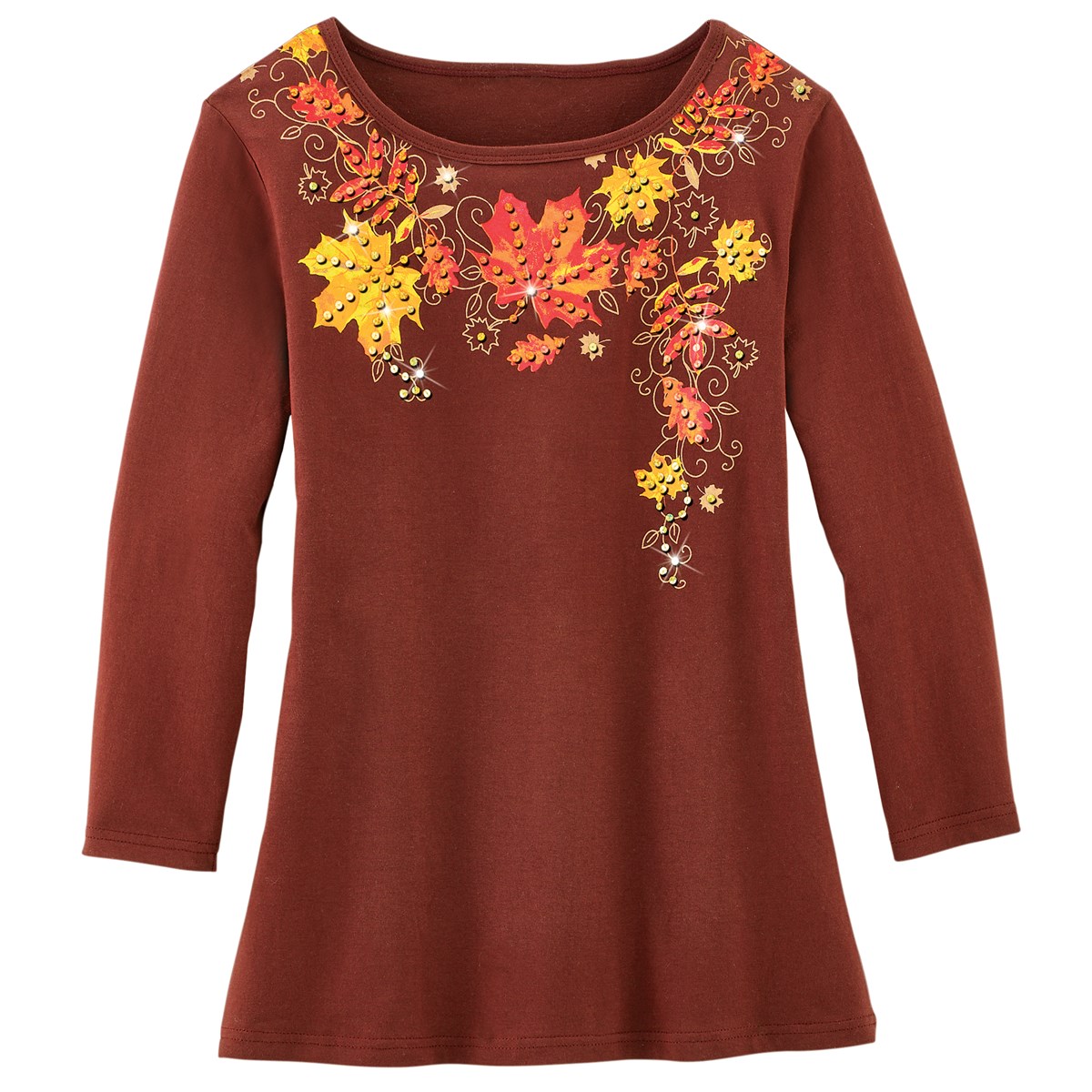 Sparkling Fall Foliage Cascade Cotton Knit Top | Collections Etc.