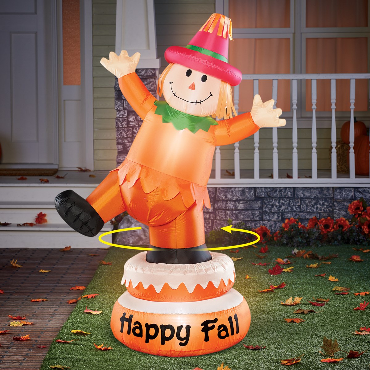 "Happy Fall" Rotating Thanksgiving Scarecrow Yard Inflatable ...