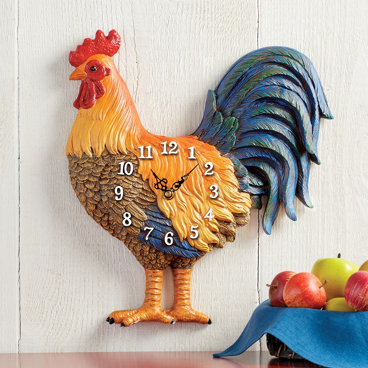 Hand-Painted Easy-to-Read Colorful Rooster Wall Clock | Collections Etc.
