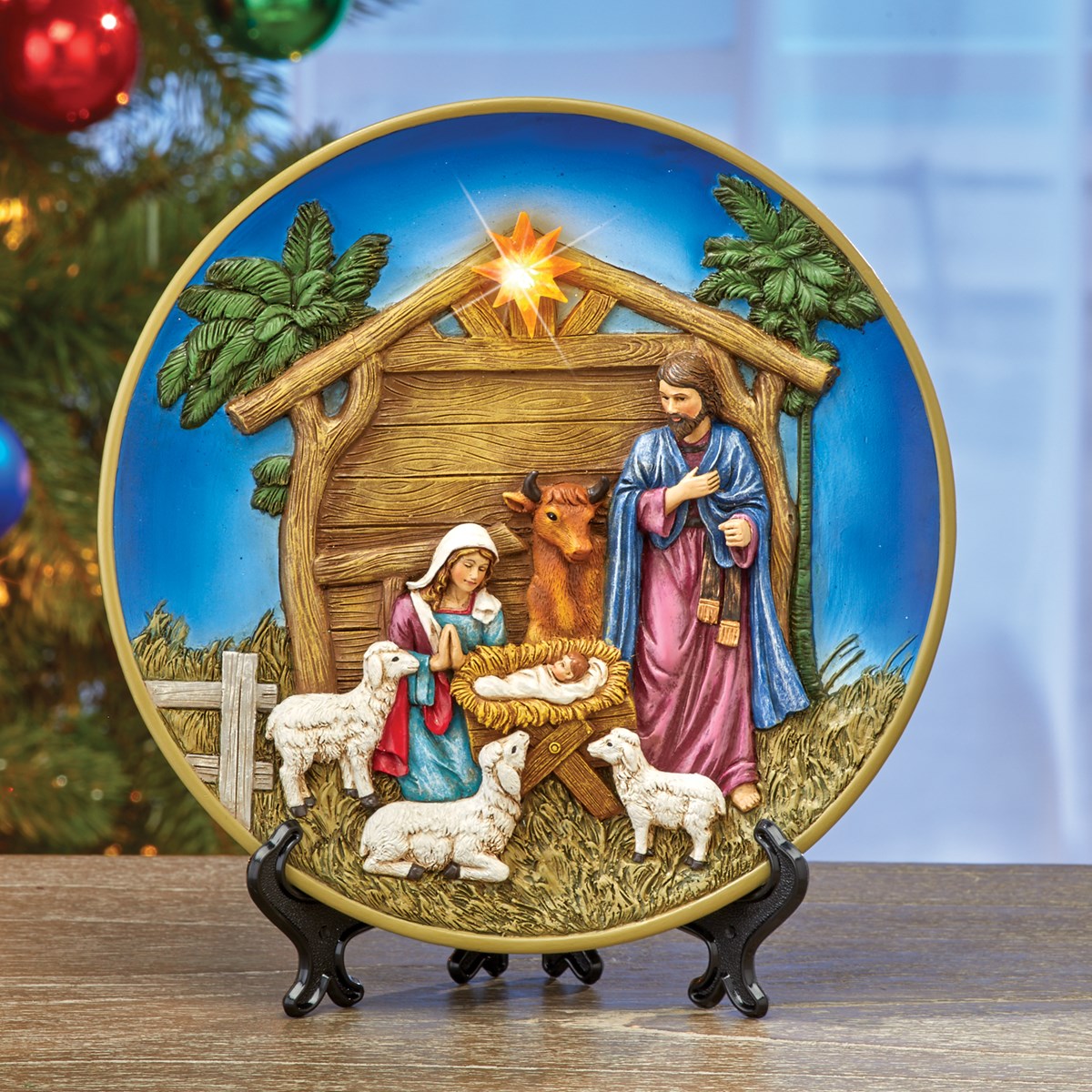 Hand-Painted Decorative Lighted Nativity Scene Plate | Collections Etc.