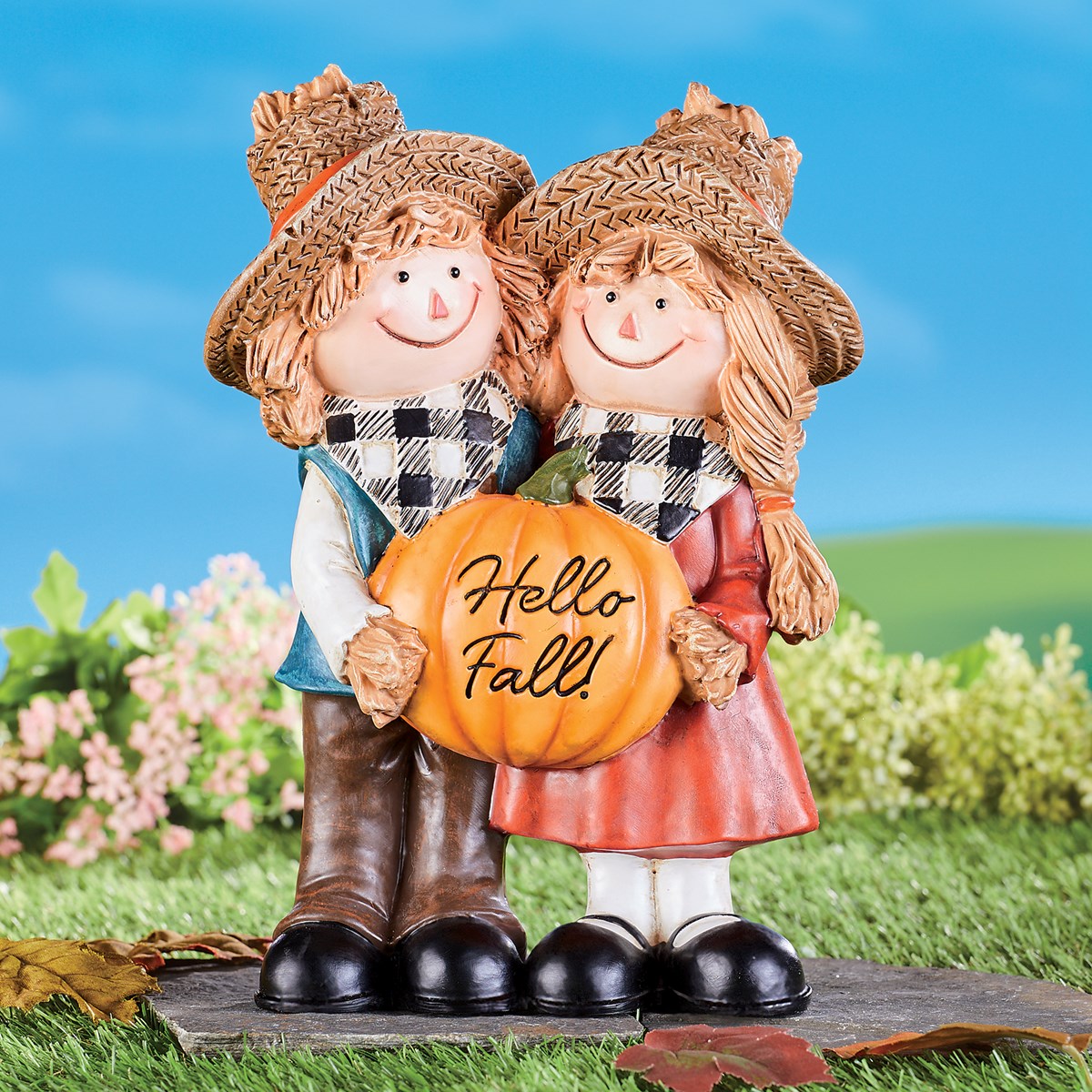 Hand-Painted Hello Fall Scarecrow Couple Figurine | Collections Etc.