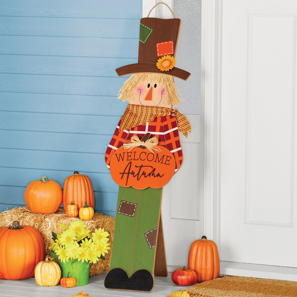 Hand-Painted Welcome Autumn Scarecrow Porch Sign | Collections Etc.