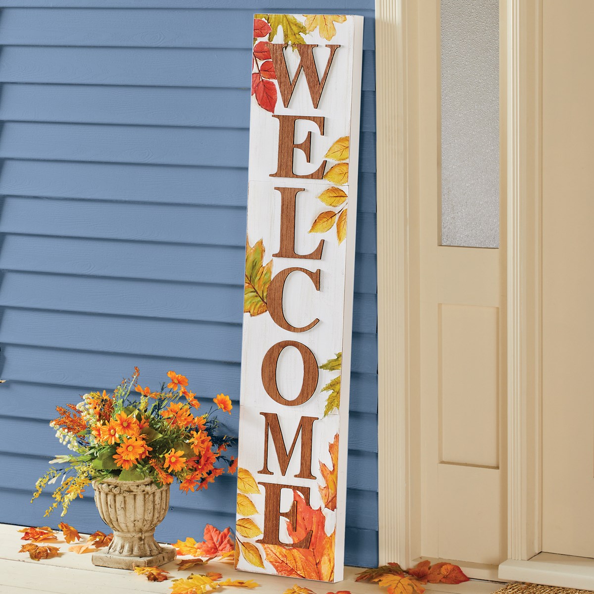 Welcome Fall Autumn Fall Leaves Wooden Porch Sign | Collections Etc.