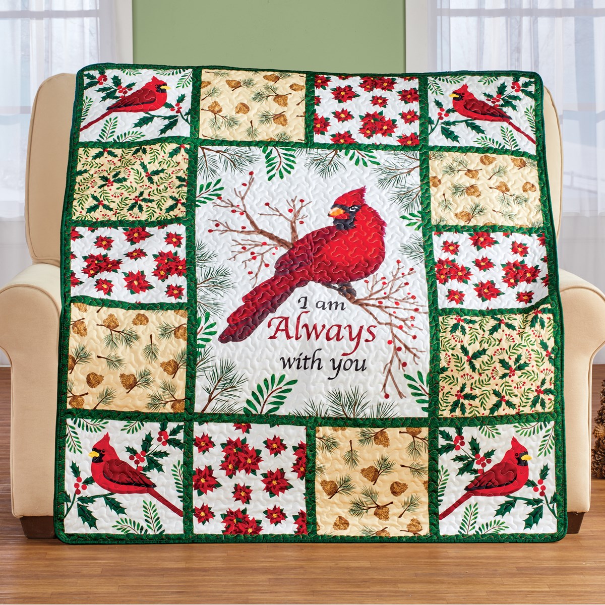 Cardinals & Festive Floral Patchwork Quilted Throw Blanket ...