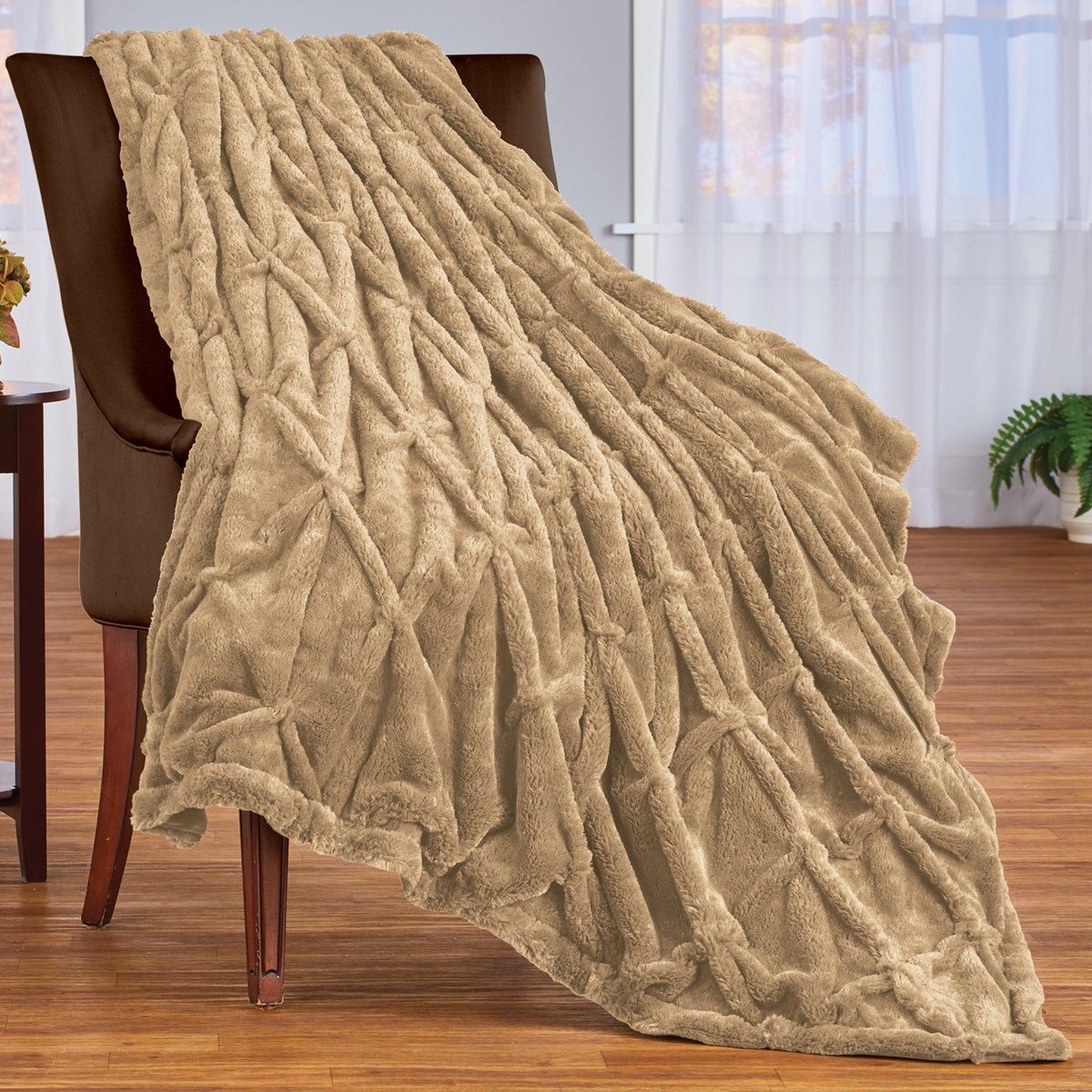 Cozy Faux Fur Diamond Textured Throw Blanket | Collections Etc.
