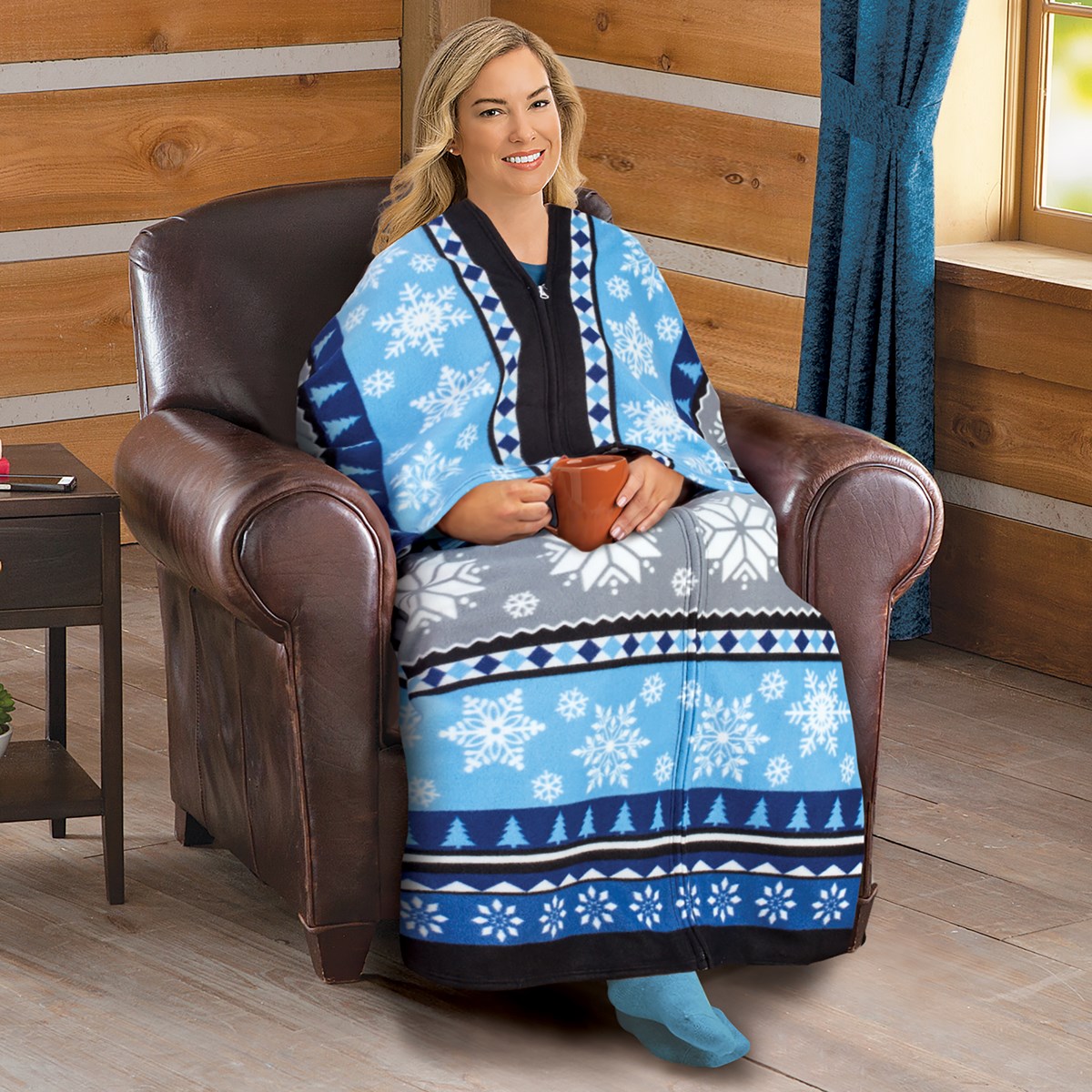 Winter Snowflake Soft Fleece Zippered Wearable Blanket | Collections Etc.