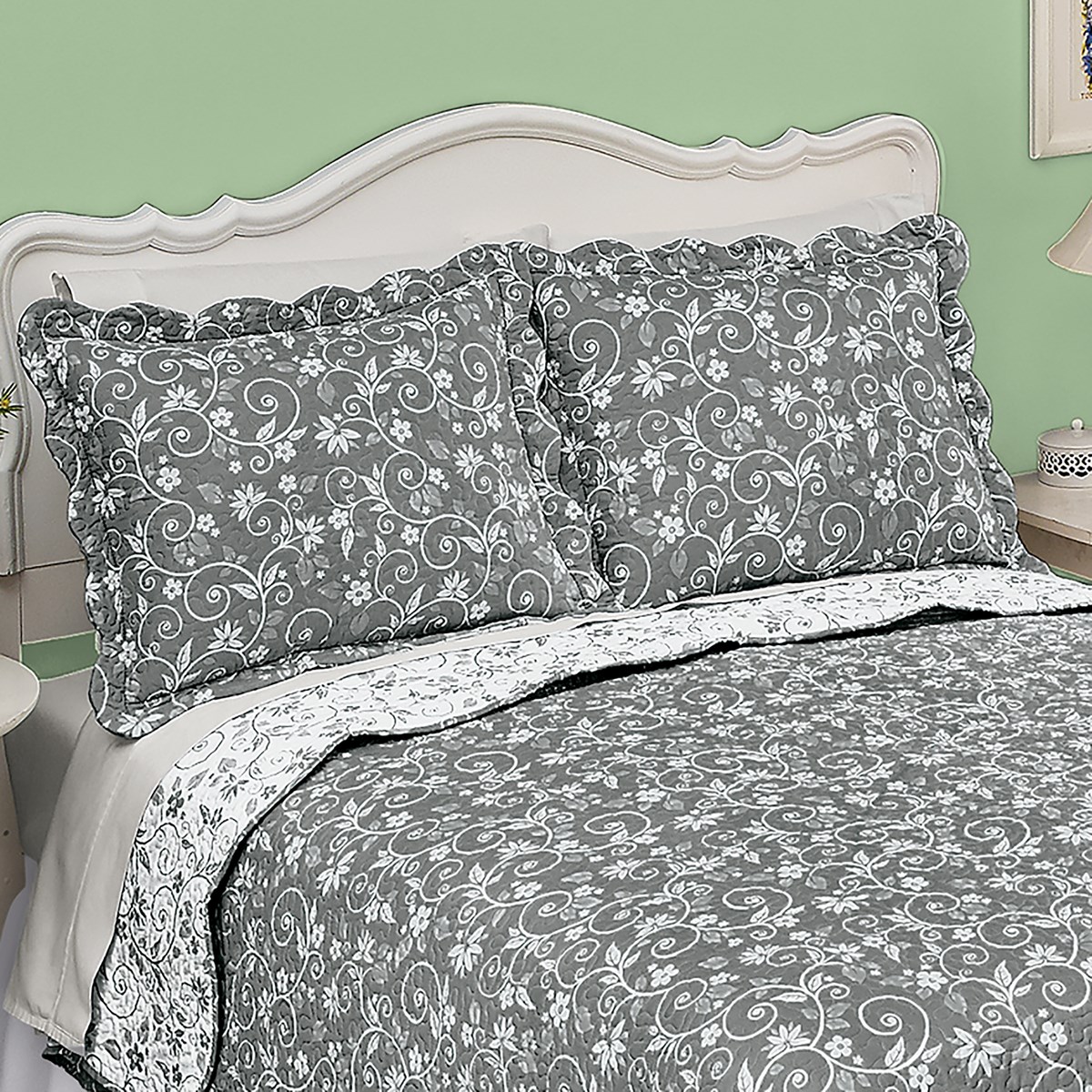 Reversible 2-Tone Floral Scroll Bed Pillow Sham | Collections Etc.