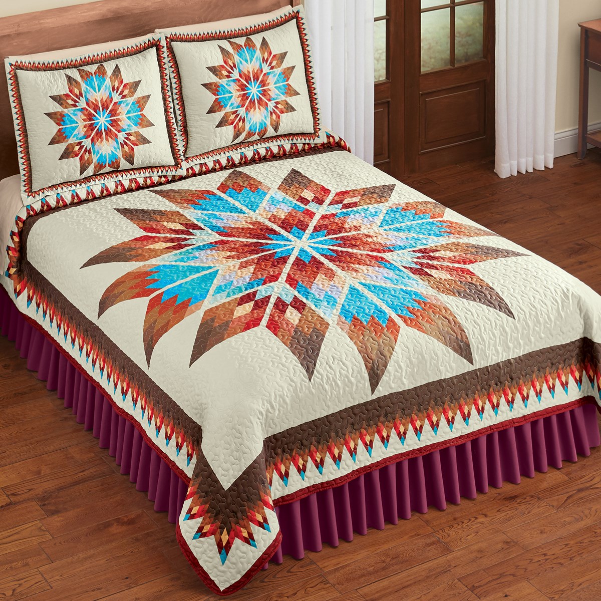 Classic Southwest Cheyenne Star Pattern Polyester Quilt | Collections Etc.