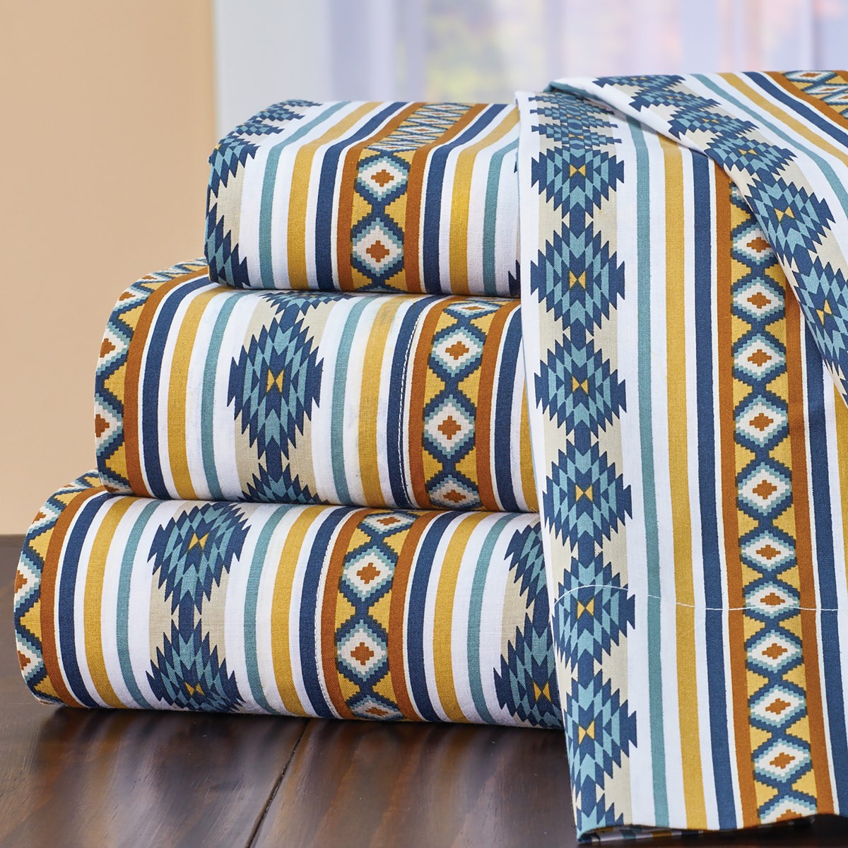 Aztec Southwest Style Stripe Bedsheet & Pillowcase Set | Collections Etc.