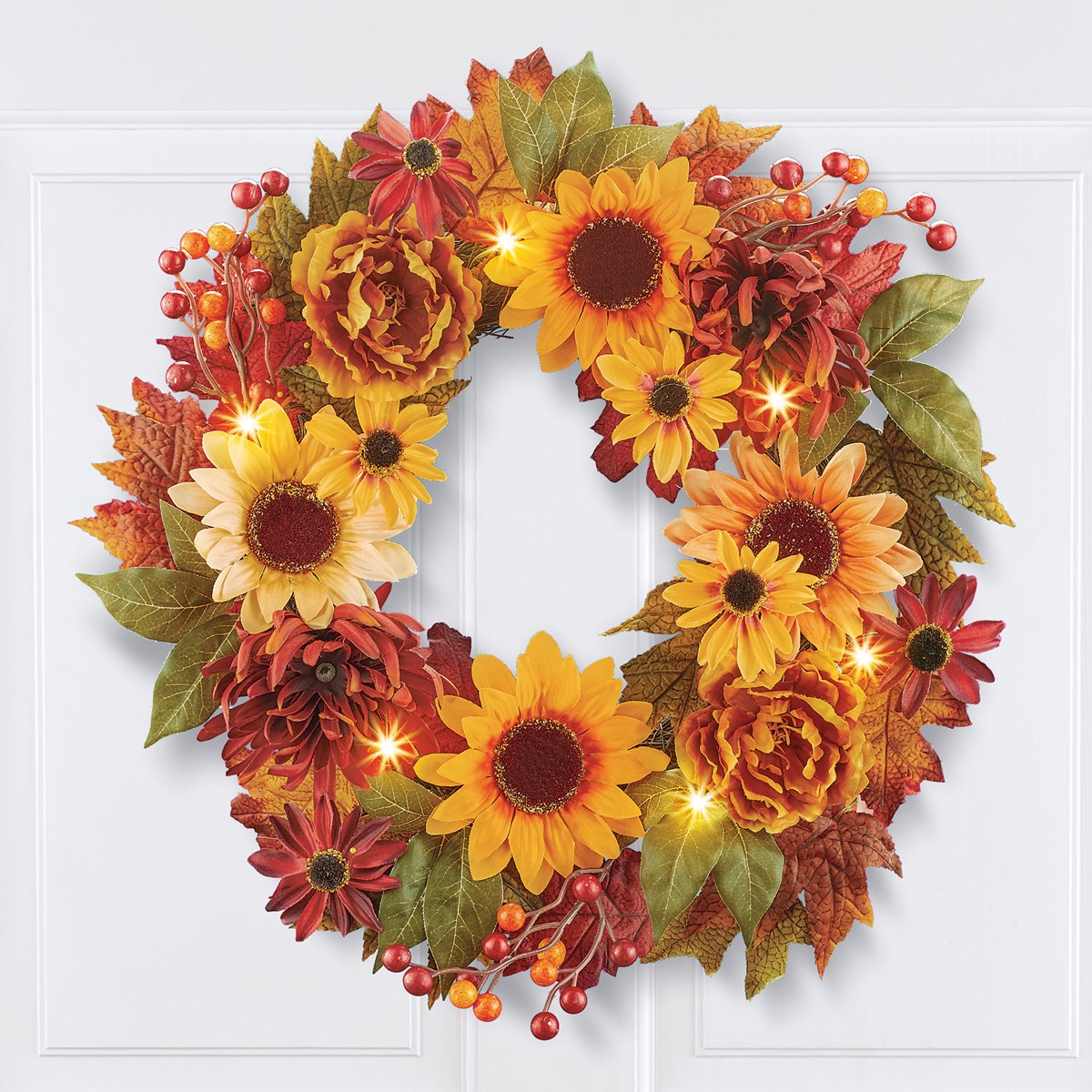 Artificial LED Lighted Multicolor Sunflowers Wreath | Collections Etc.
