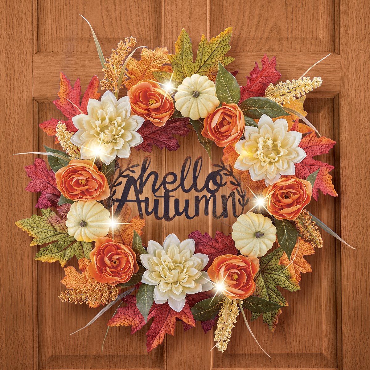 Metal Hello Autumn Sign LED Lighted Fall Wreath | Collections Etc.