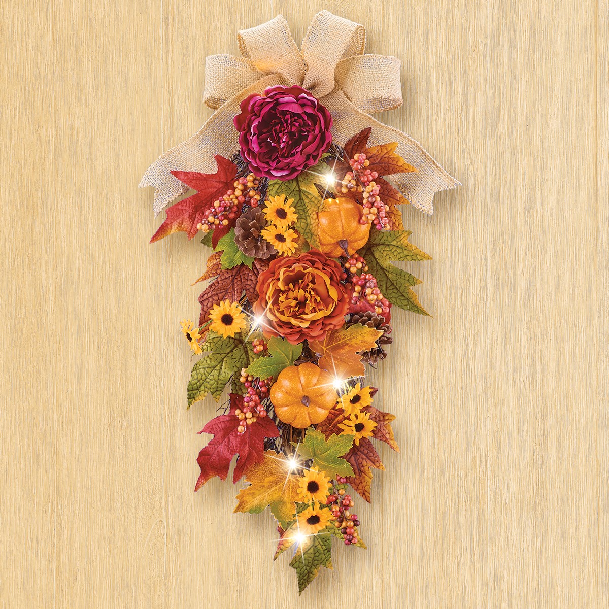 LED Lighted 5-Foot Decorative Autumn Harvest Swag | Collections Etc.