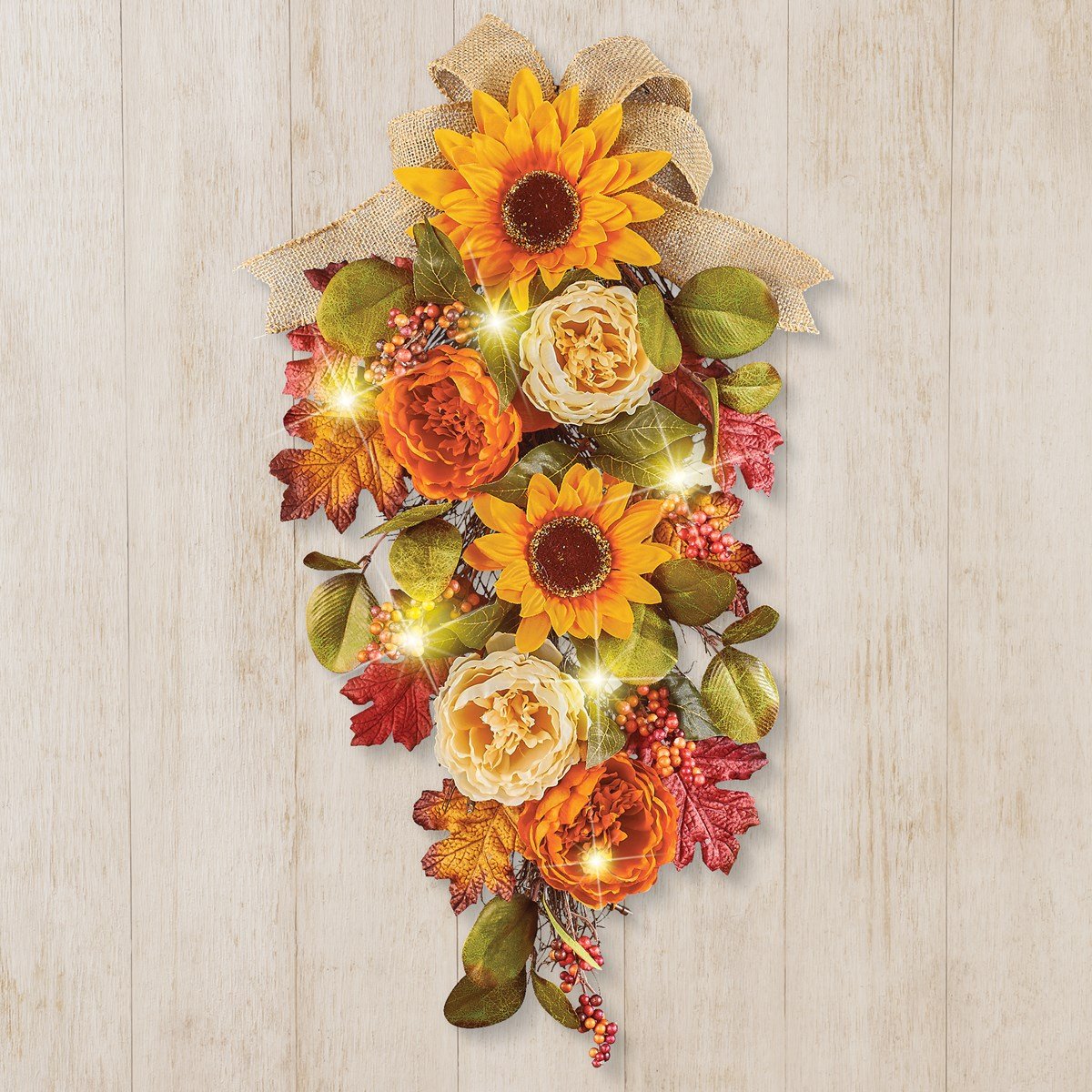 Sparkling Autumn Lighted Swag with Burlap Bow | Collections Etc.