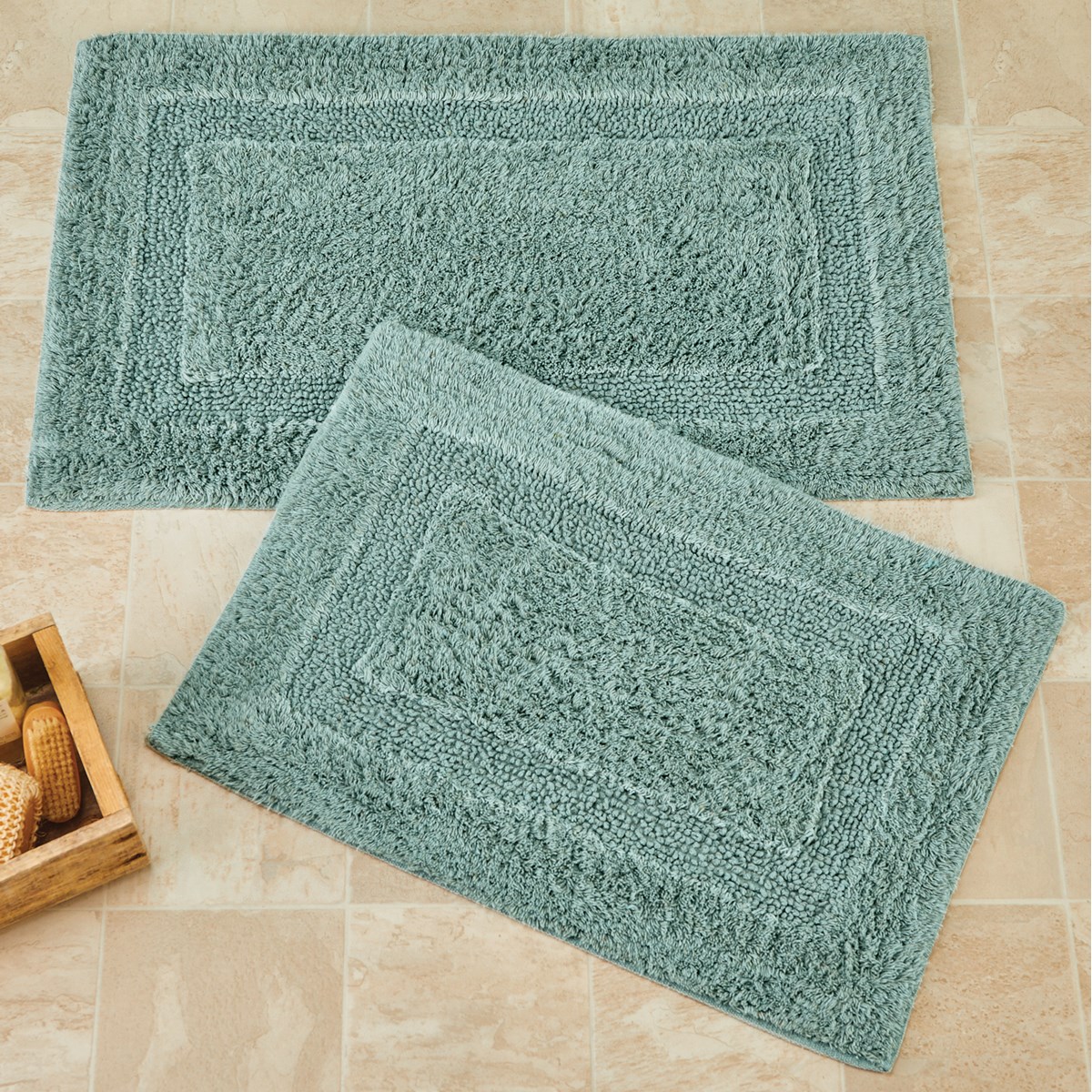 2-Piece Cotton Skid-Resistant & Tufted Bath Rug Set | Collections Etc.