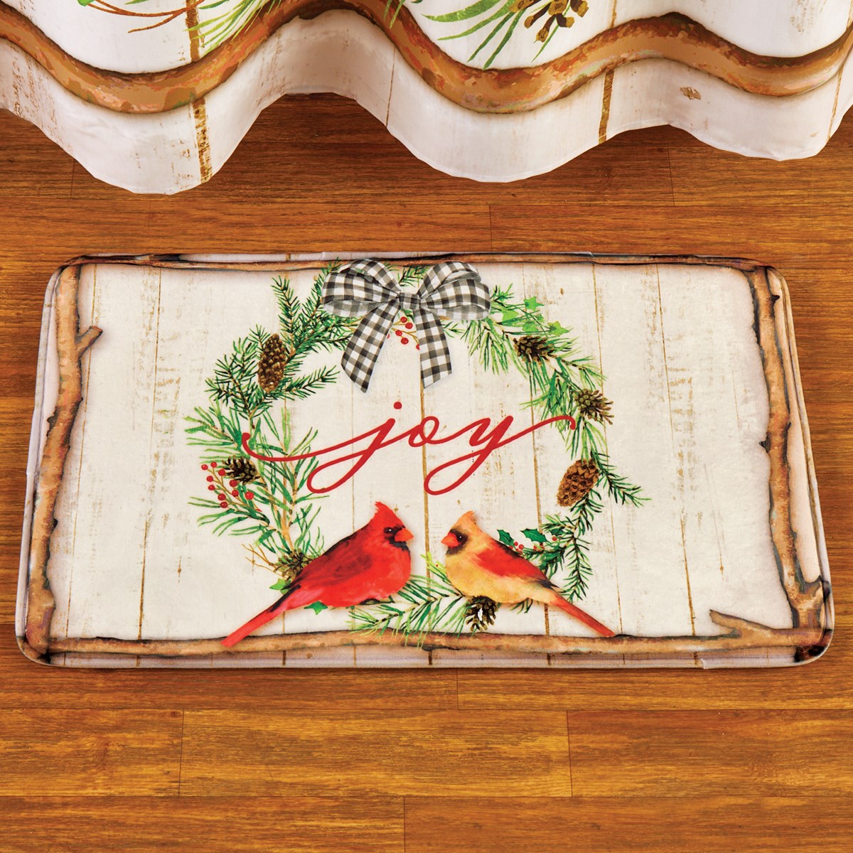 Joyful & Festive Cardinals and Pine Wreath Bath Mat | Collections Etc.