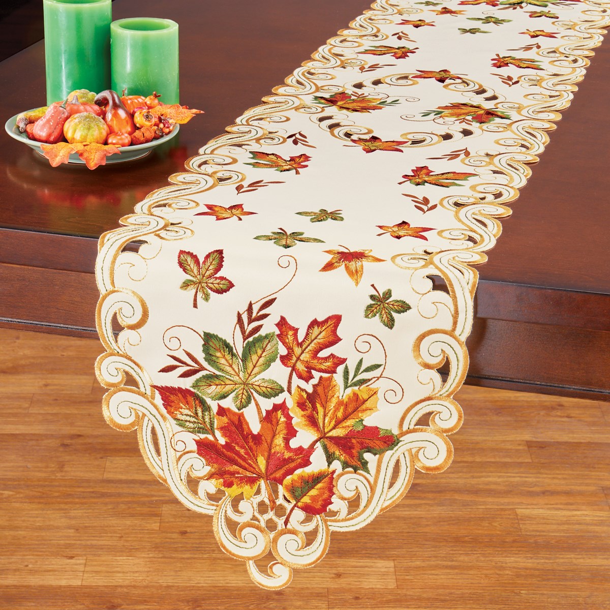 Embroidered Botanical Leaf Cutwork Table Linens | Collections Etc.