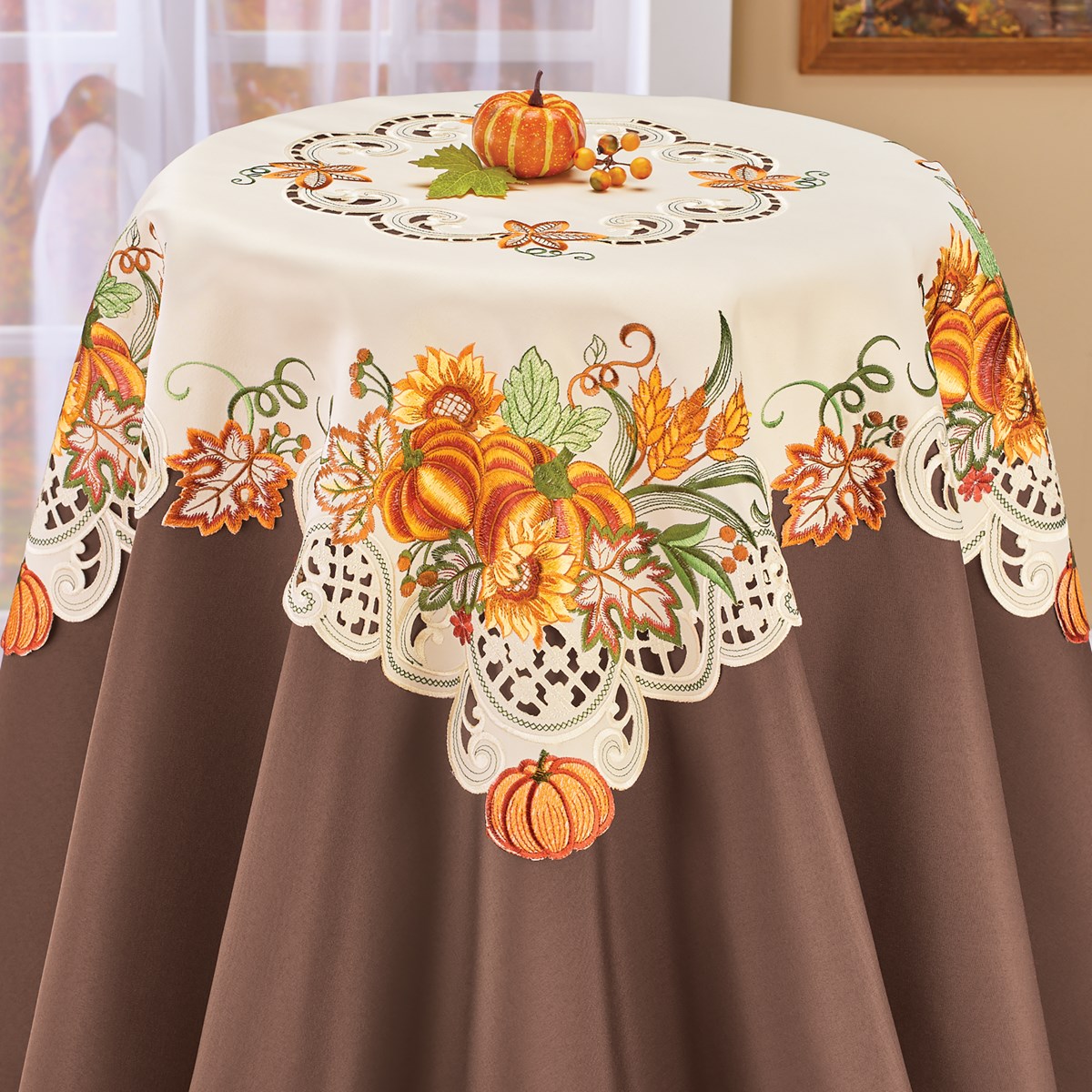 Embroidered Fall Pumpkins & Sunflowers Garden Table Linens ...