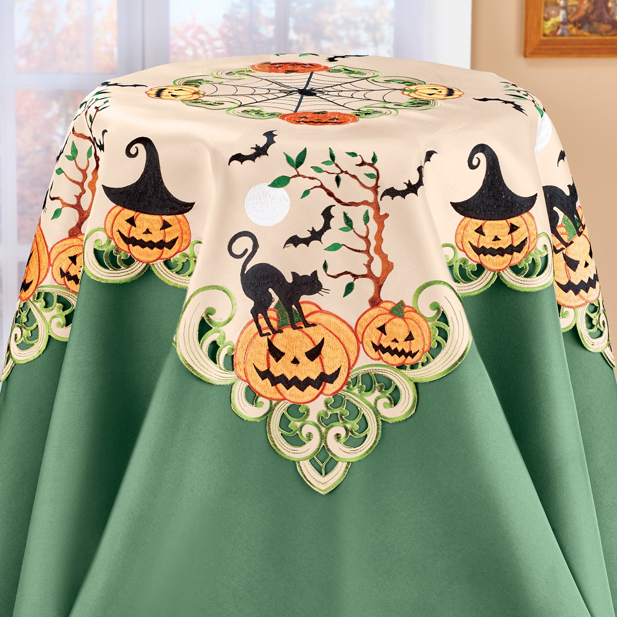 Halloween Night Festive Scrolling Table Cloth Linens | Collections Etc.