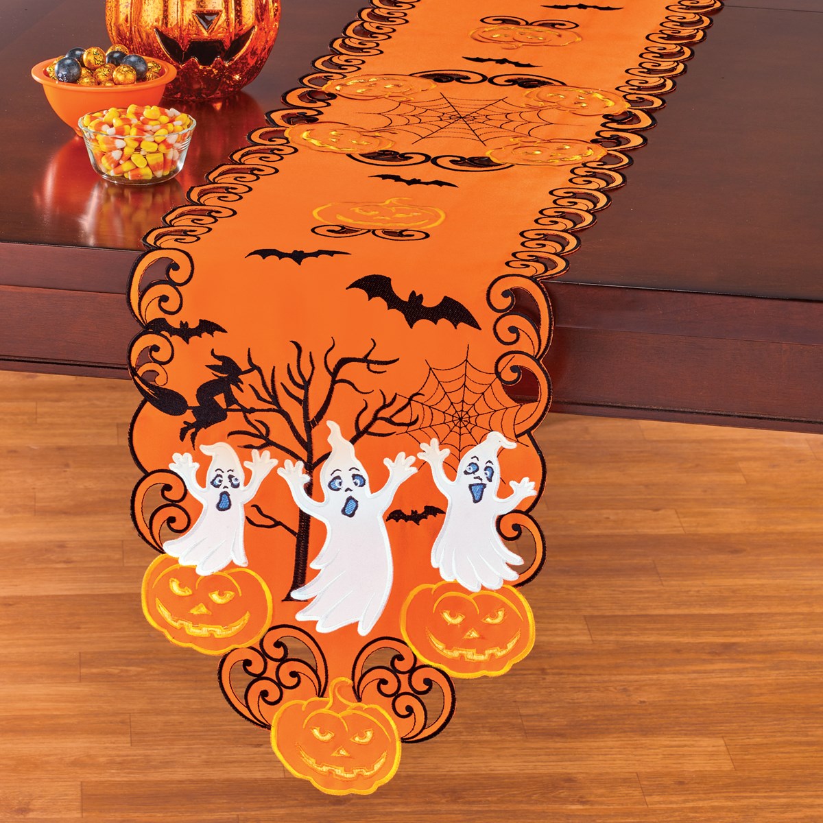 Spooky Halloween Ghosts & Jack O' Lanterns Table Linens | Collections Etc.