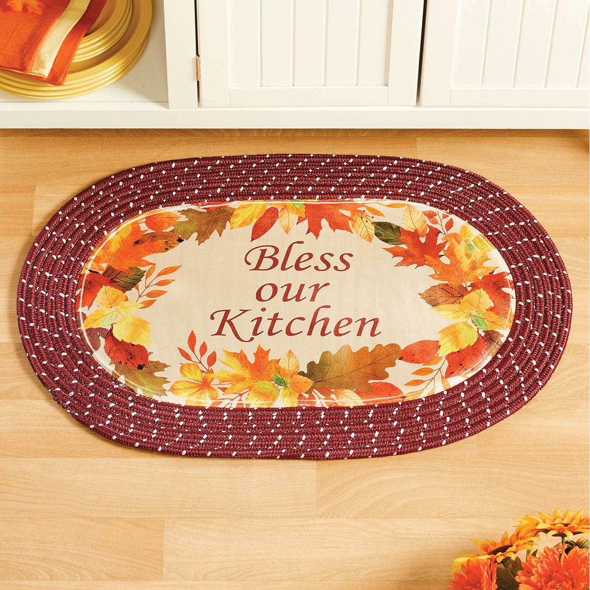 Bless Our Kitchen Fall Holiday Oval Braided Rug | Collections Etc.