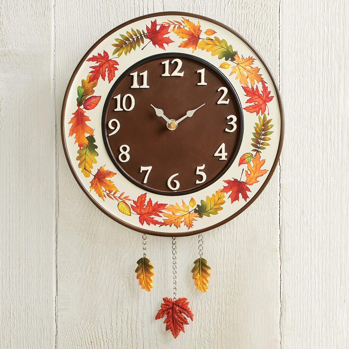 Easy-to-Read Large Faced Autumn Leaves Wall Clock | Collections Etc.