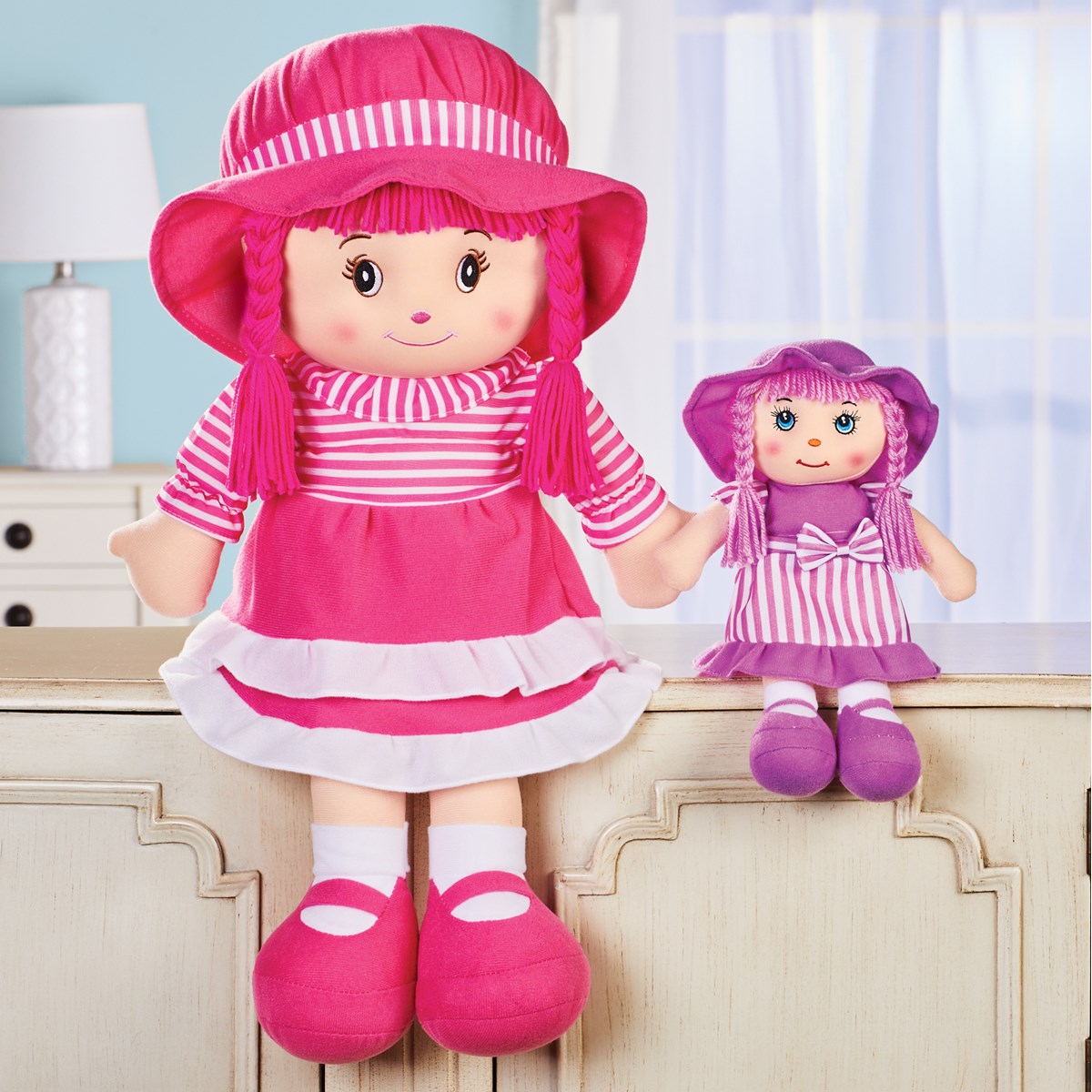 Pink and Purple Plush Polyester Sister Dolls | Collections Etc.